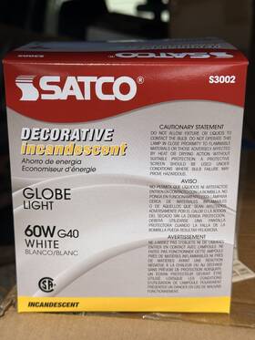 S3002 SATCO Globe Incandescnt Light Bulb